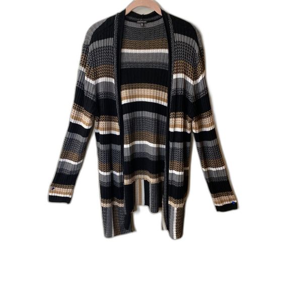 Hannah | Sweaters | Hannah Womans Black Beige Striped Open Front Knit ...